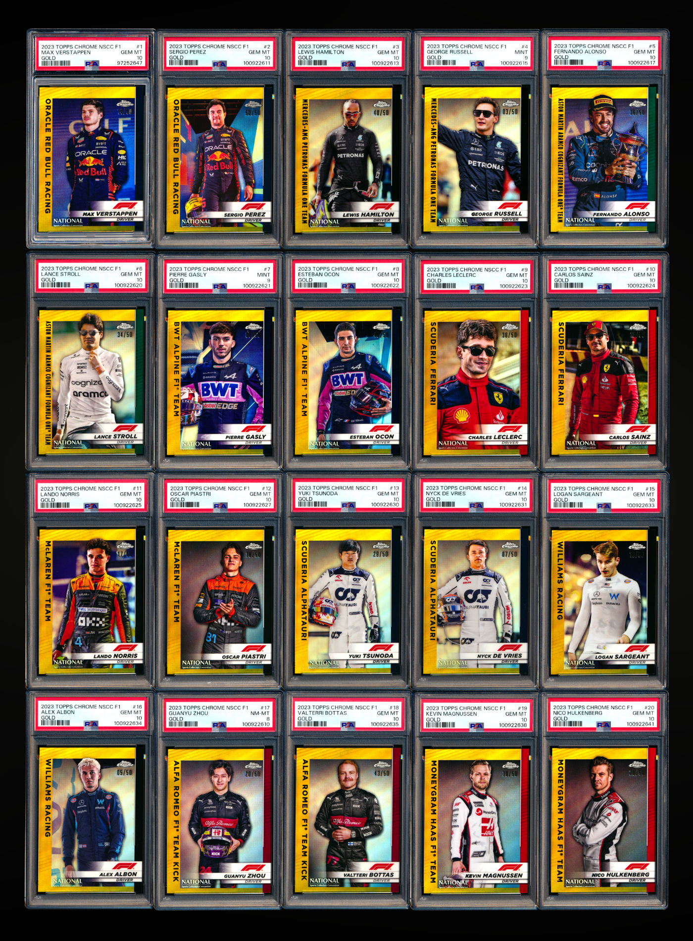 2023 Topps Chrome NSCC F1 Driver Portrait Gold Refractor Complete Set ...